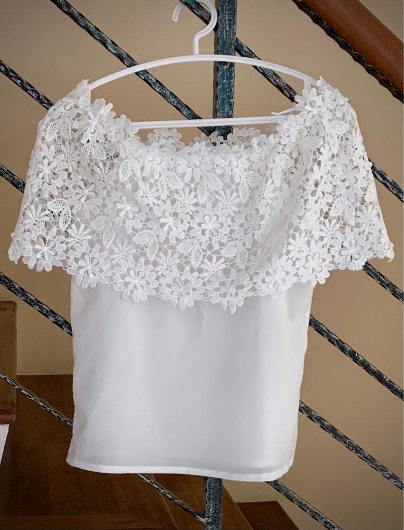 White Lace Top, Women's Fashion, Tops, Blouses on Carousell