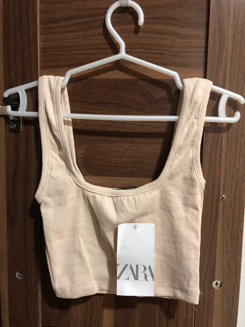 Zara Cream Square Neck Tank Top, Women's Fashion, Tops, Sleeveless on ...
