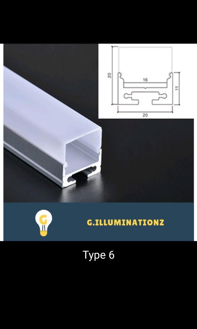 1 m aluminium casing for led strip, Furniture & Home Living, Lighting ...