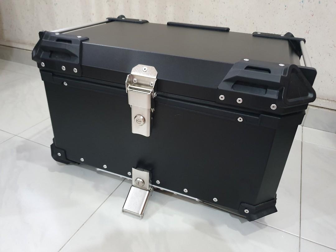 65L Black Aluminium Top Box with backrest and base plate, Motorcycles ...