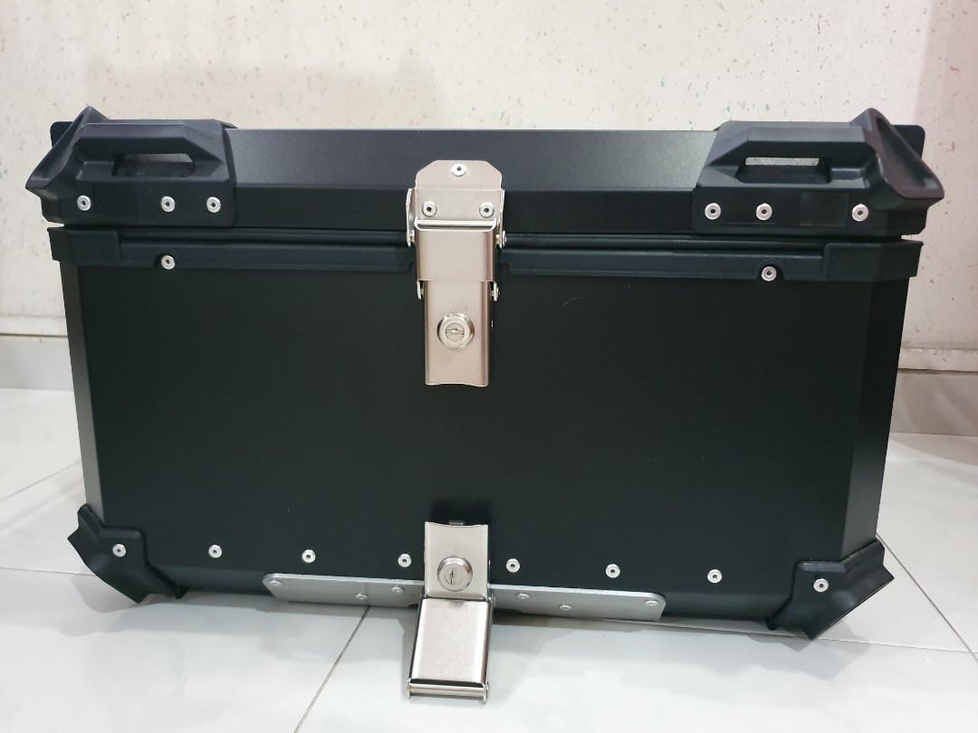 65L Black Aluminium Top Box with backrest and base plate, Motorcycles ...
