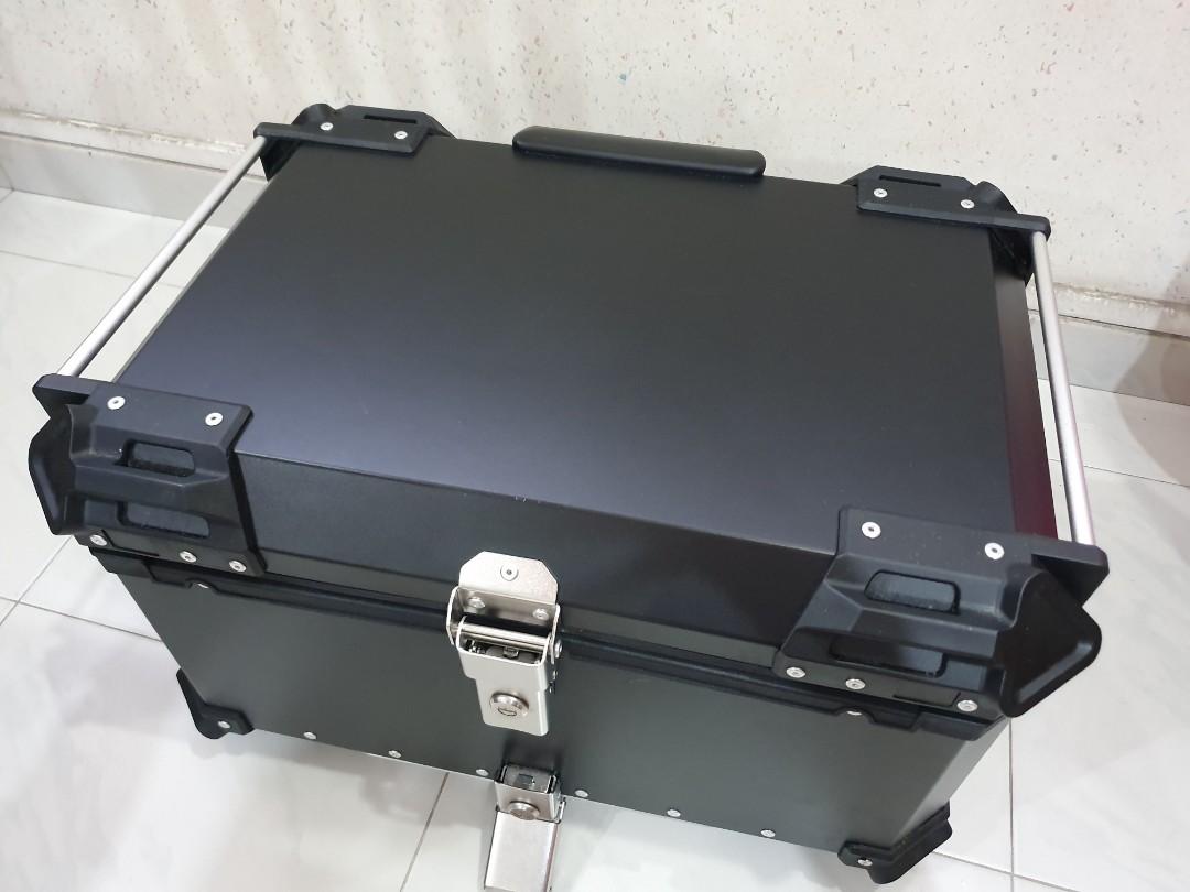 65L Black Aluminium Top Box with backrest and base plate, Motorcycles ...