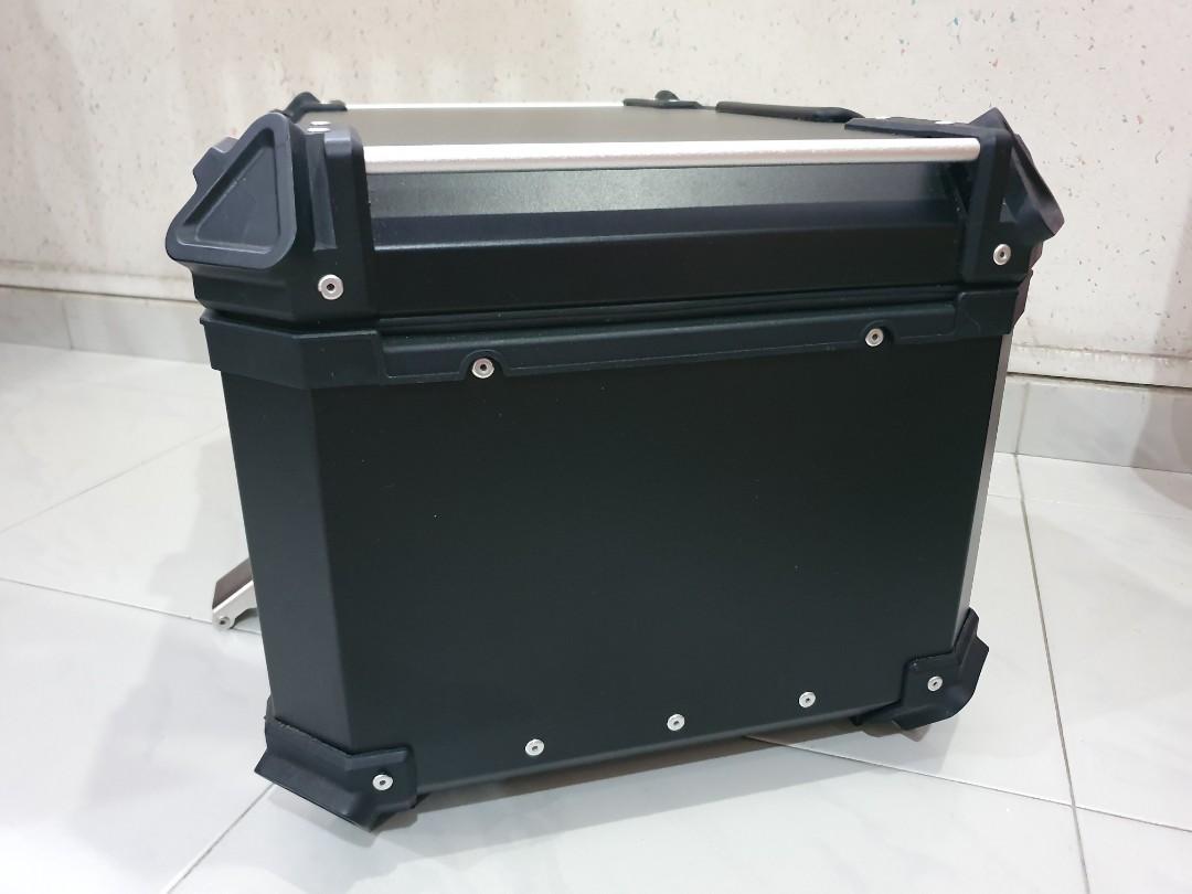 65L Black Aluminium Top Box with backrest and base plate, Motorcycles ...