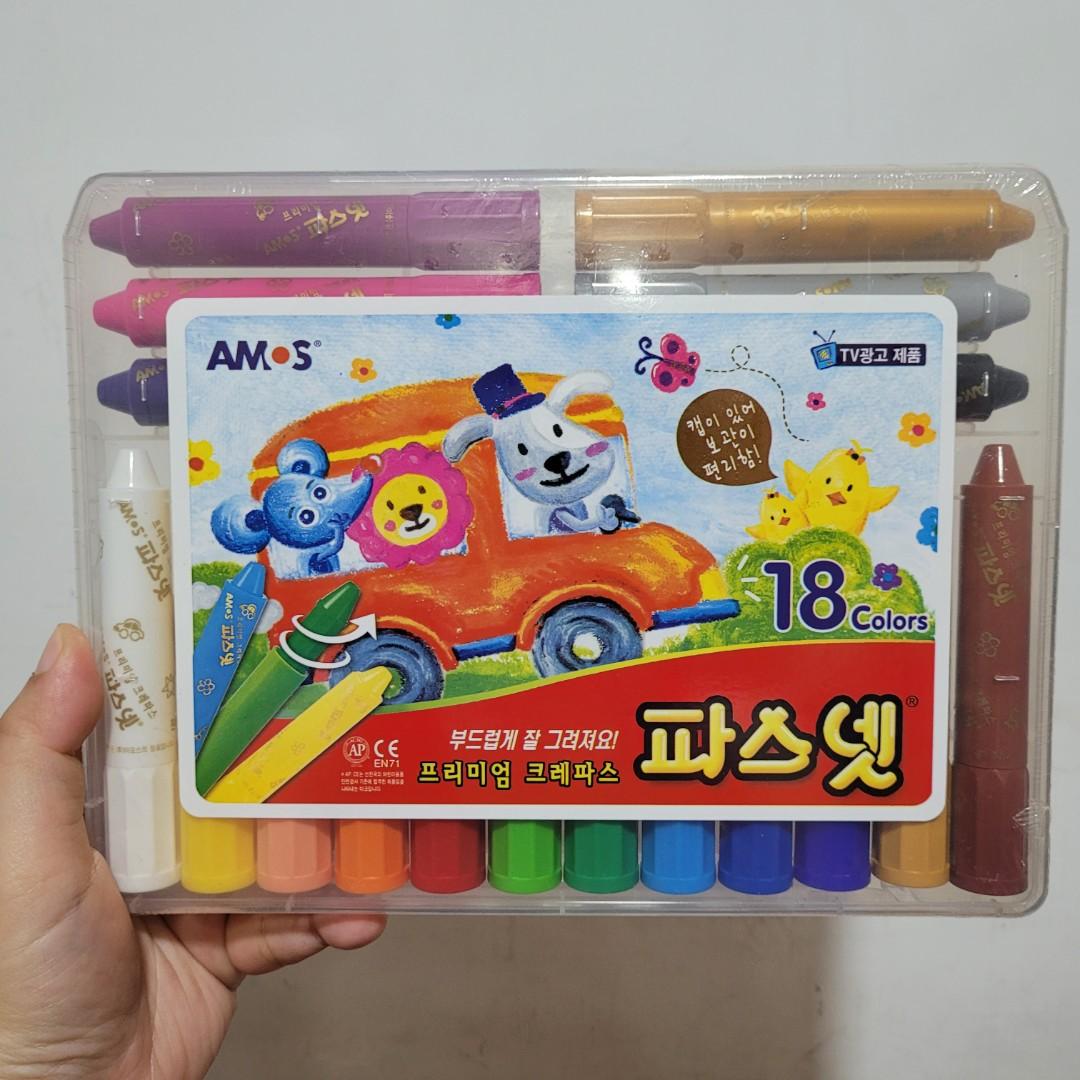 全新 韓國 AMOS 18色 蠟筆 韓國製造 made in korea NEW, 興趣及遊戲, 手作＆自家設計, 文具 - Carousell