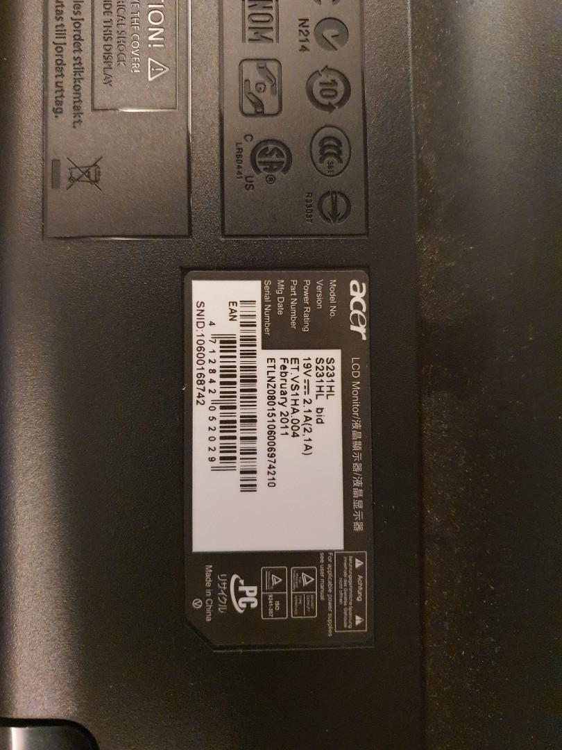 Acer 23" monitor (white patch on screen), Computers & Tech, Parts ...