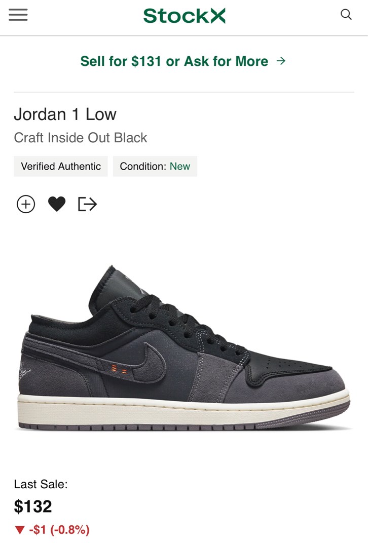 Air Jordan 1 Low SE Inside Out Core Black size 10, Men's Fashion ...