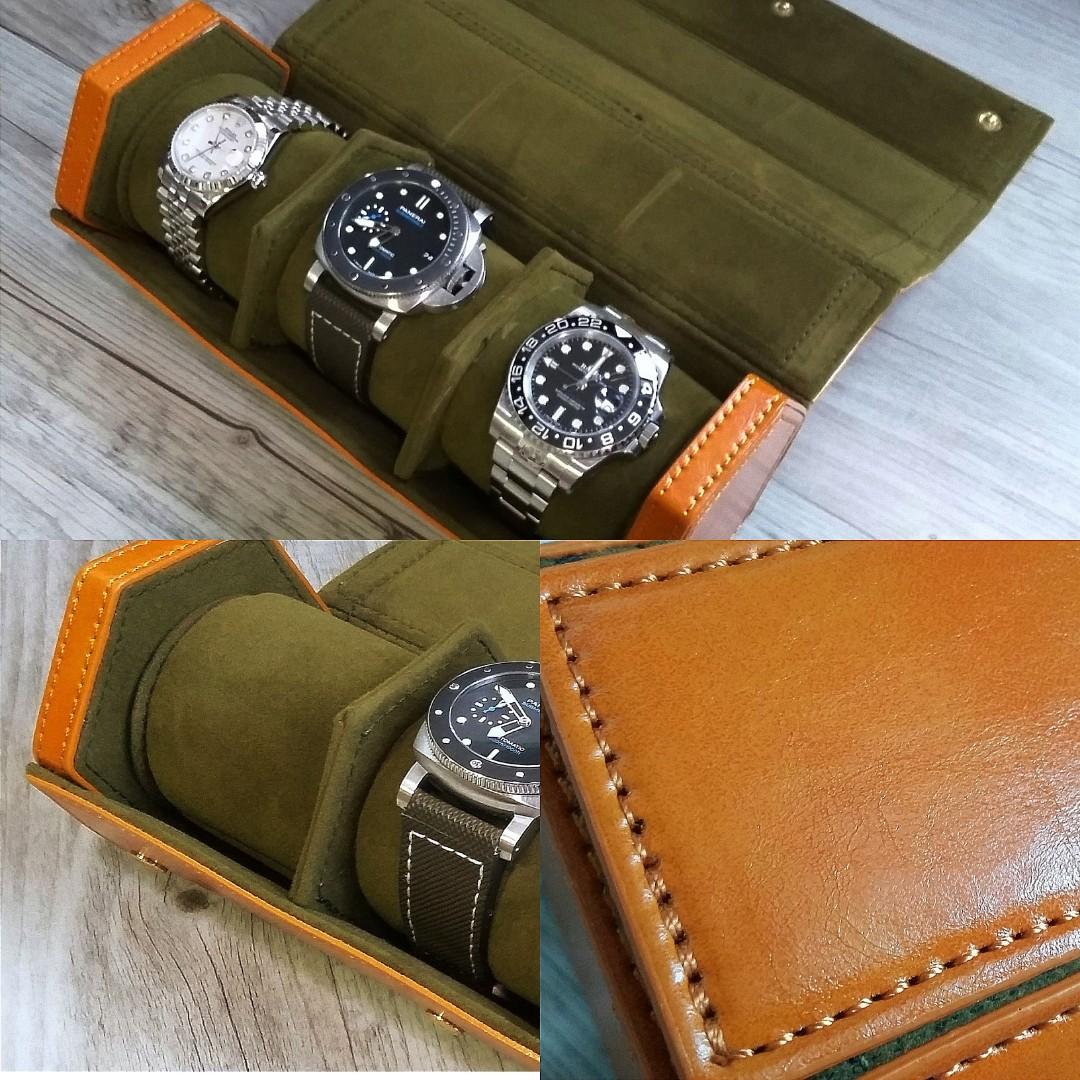BRAND NEW HAND CRAFTED HEXAGON STYLE WATCH ROLL CASE IN FINE OIL WAXED ...