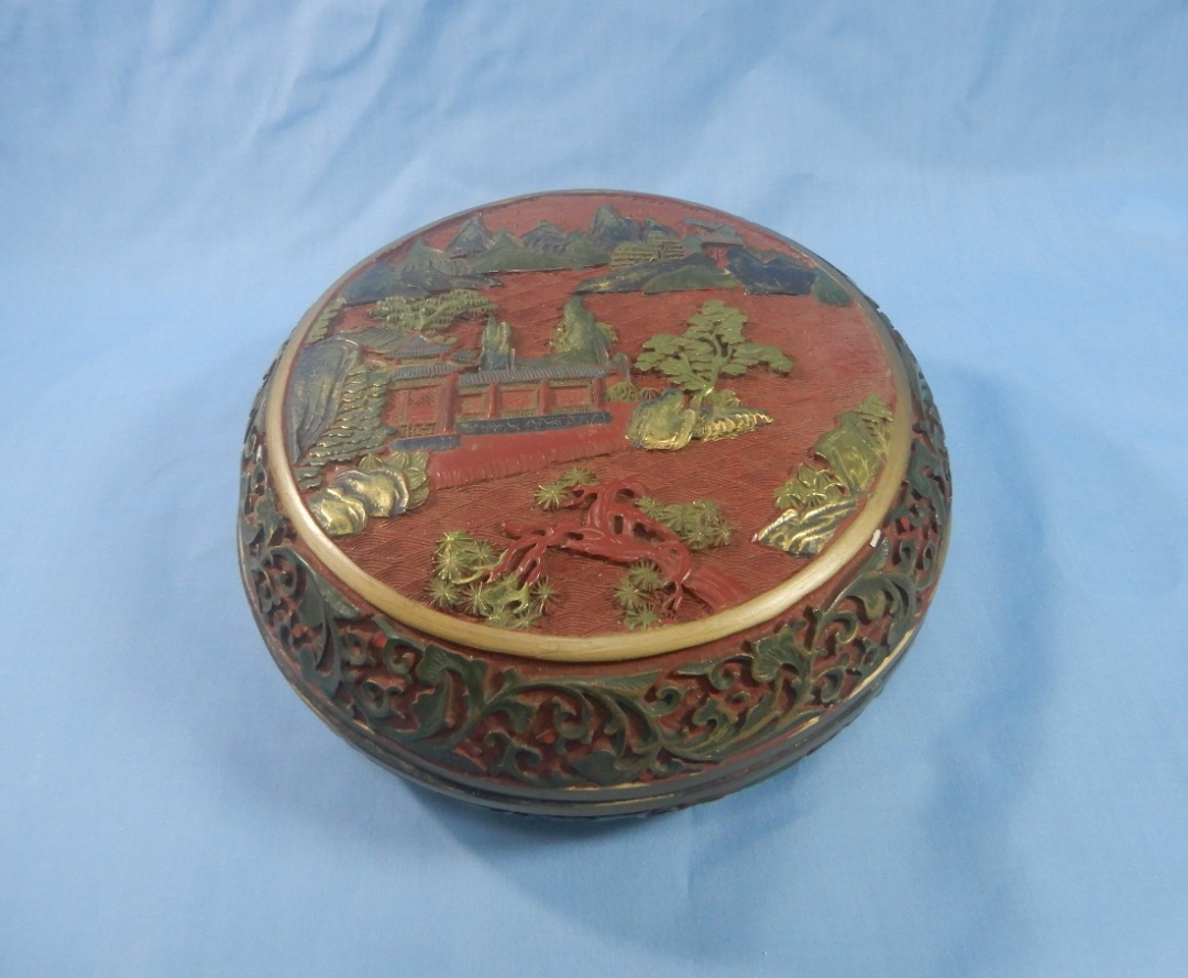 Chinese antique cinnabar red lacquer wedding box hand carved circa ...