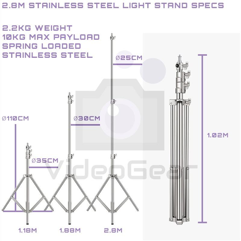 CineLabs 2m / 2.8m Heavy Duty Stainless Steel Light Stand with Boom Arm ...