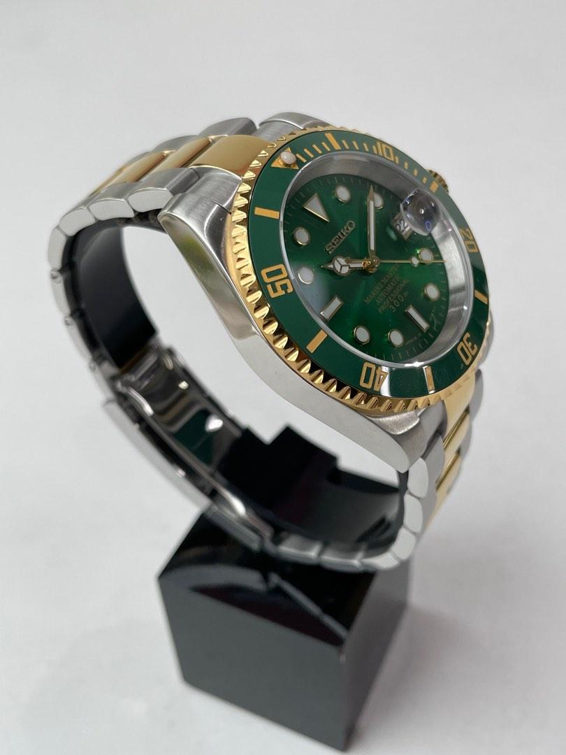 Custom Seiko Mod 40mm 2-Tone Gold Green Submariner Automatic Watch ...
