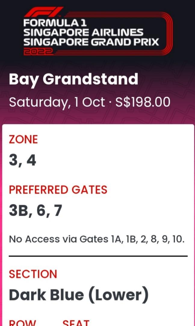 F1 2022 Saturday Ticket Zone 3,4 can nego, Tickets & Vouchers, Event ...