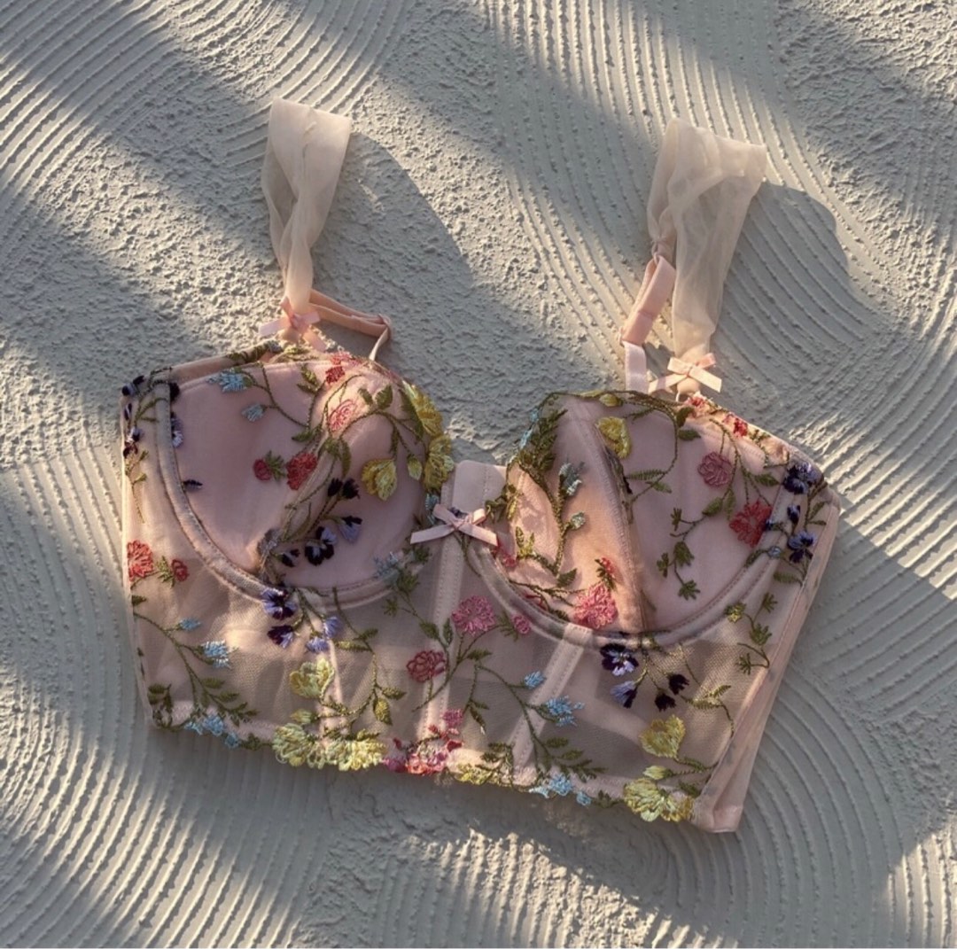 floral lace aesthetic bustier fairycore, Fesyen Wanita, Pakaian Wanita ...