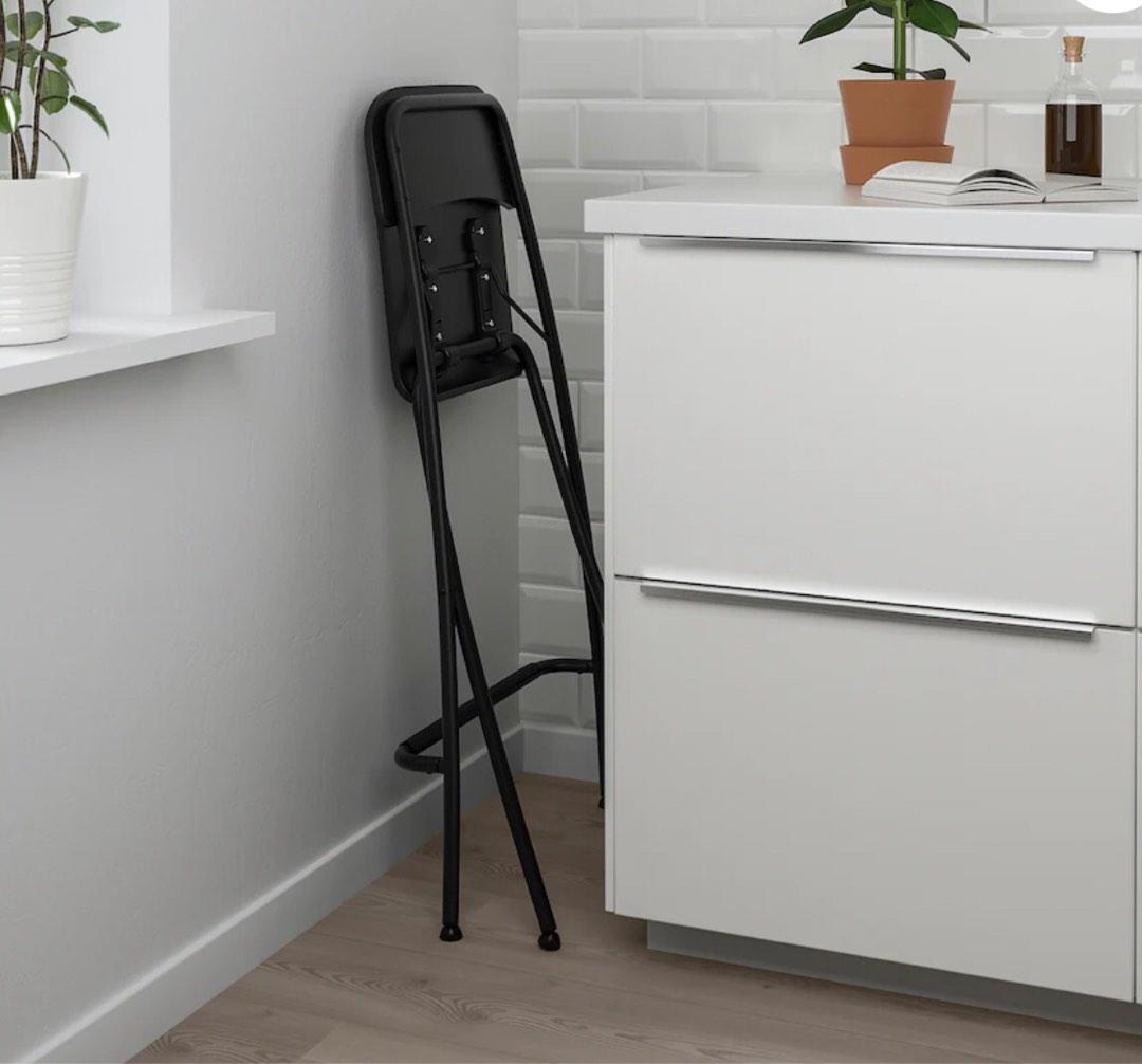 FRANKLIN Bar stool with backrest, foldable, black/black, Furniture ...