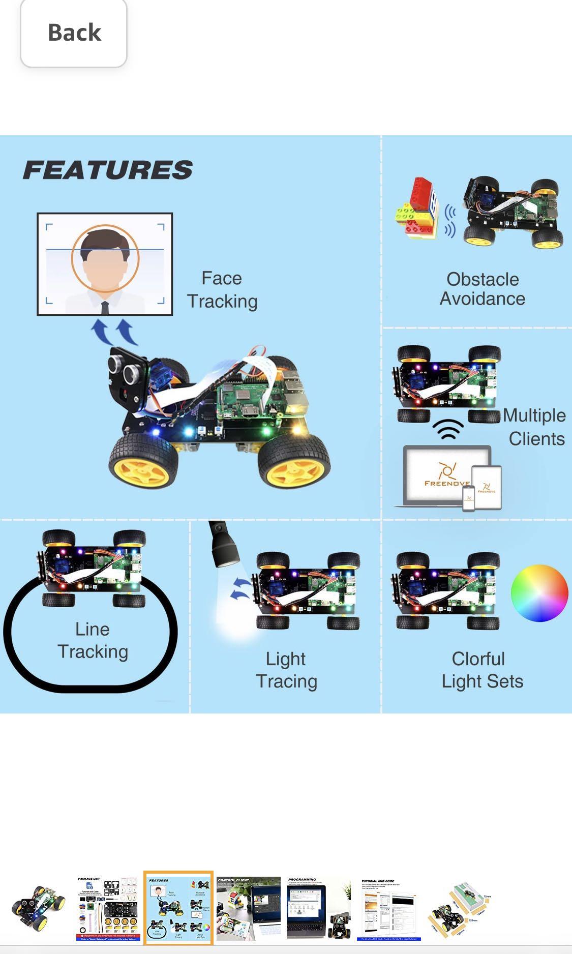 Freenove 4WD Smart Car Kit for Raspberry Pi 4 B 3 B+ B A+, Face ...