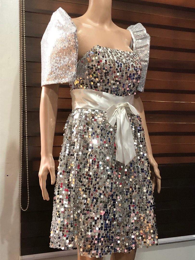 Fully Sequins Filipiniana Silver Dress, Women's Fashion, Dresses & Sets ...