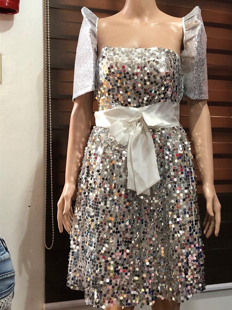 Fully Sequins Filipiniana Silver Dress, Women's Fashion, Dresses & Sets ...