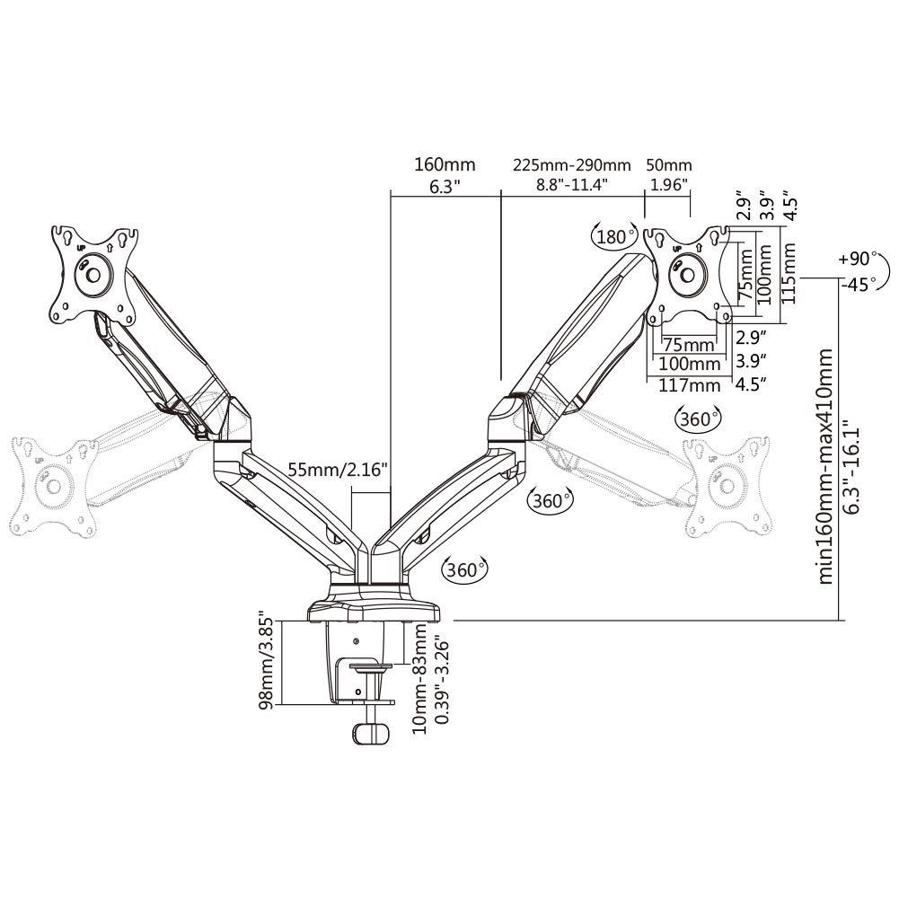 Gas Spring Desk Mount Stand, Universal Interactive Counterbalance LCD ...