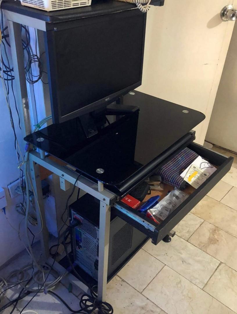 Glass Top Three Layered Computer Rack, Furniture & Home Living ...