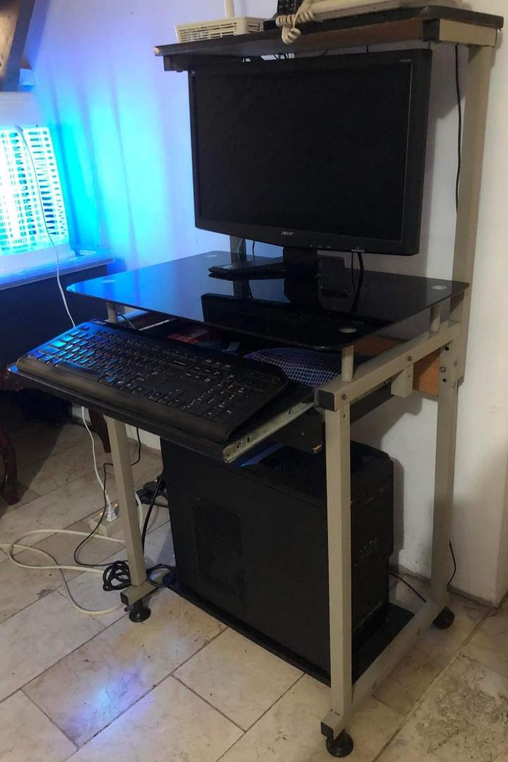Glass Top Three Layered Computer Rack, Furniture & Home Living ...