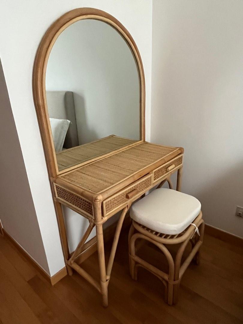 ISLAND LIVING - Rattan Dressing Table with Mirror and Cushion Stool ...