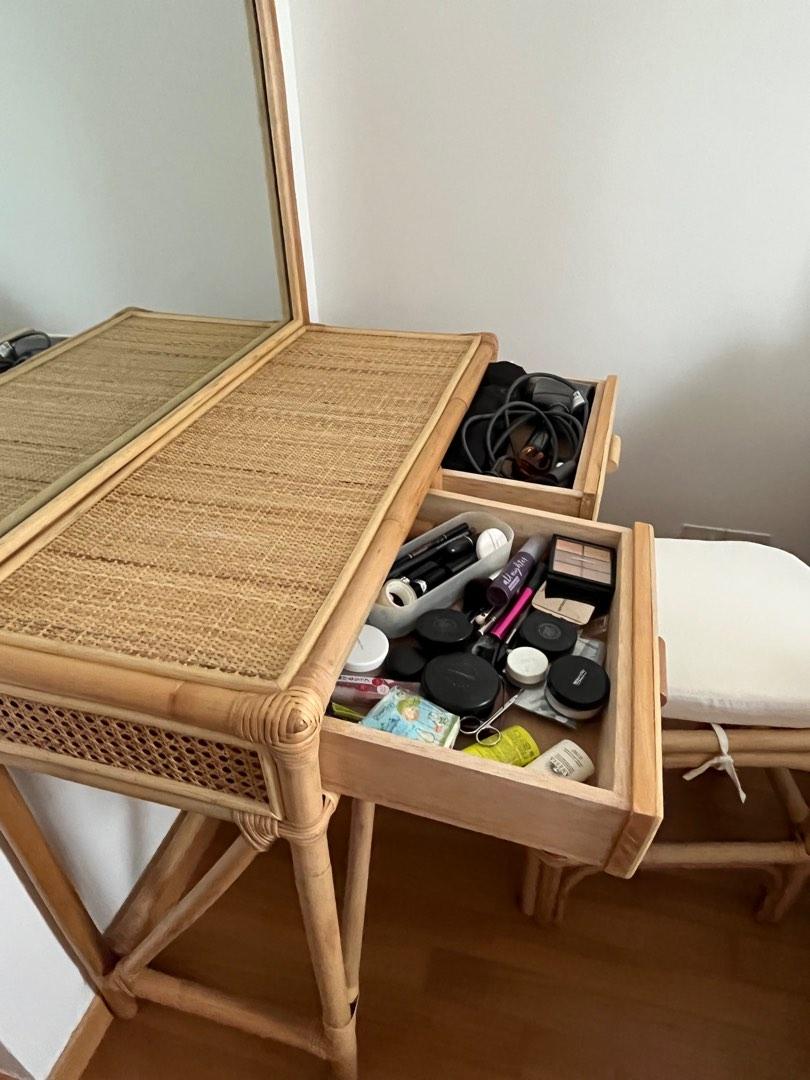 ISLAND LIVING - Rattan Dressing Table with Mirror and Cushion Stool ...