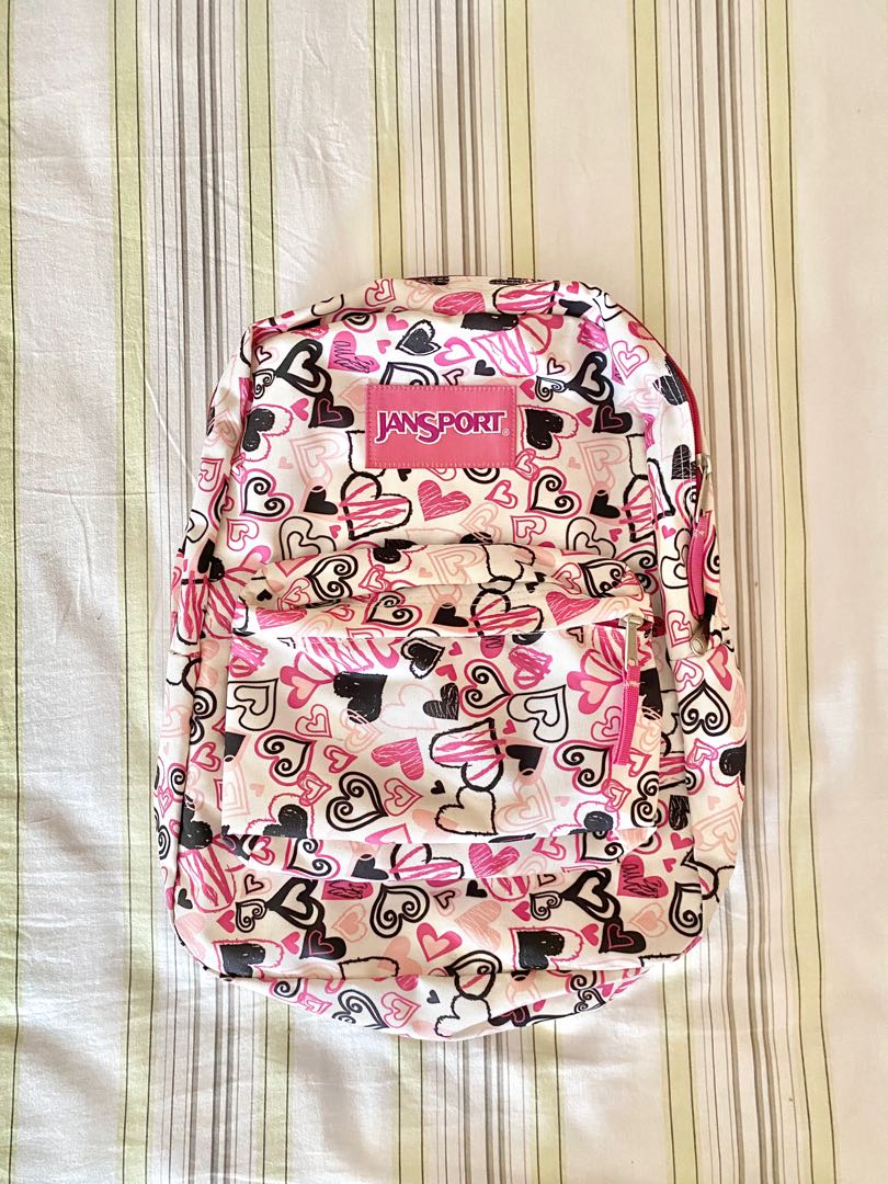 Jansport White and Pink Hearts Backpack, Women's Fashion, Bags ...
