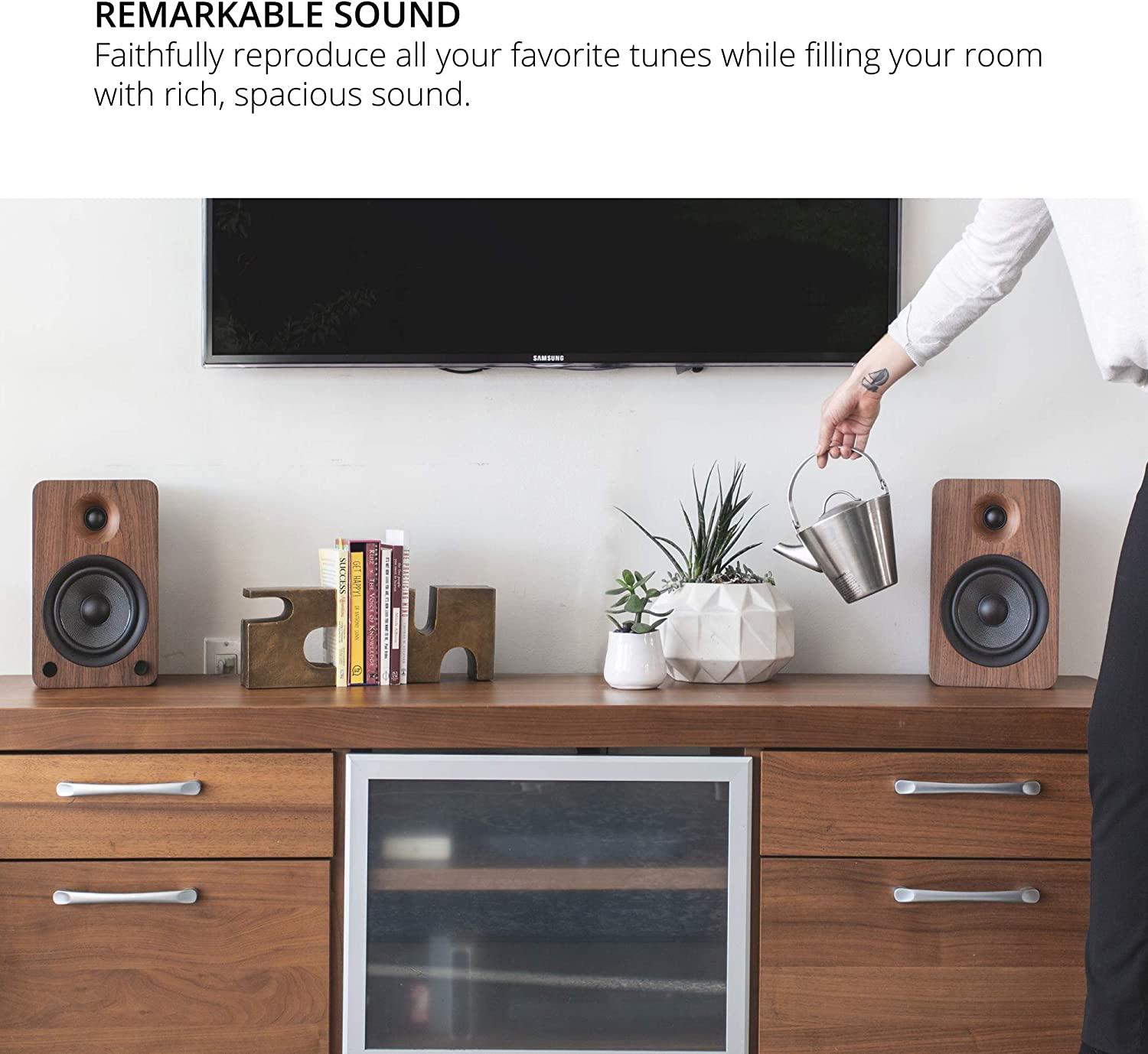 Kanto YU6WALNUT 200W Powered Bookshelf Speakers with Bluetooth and ...