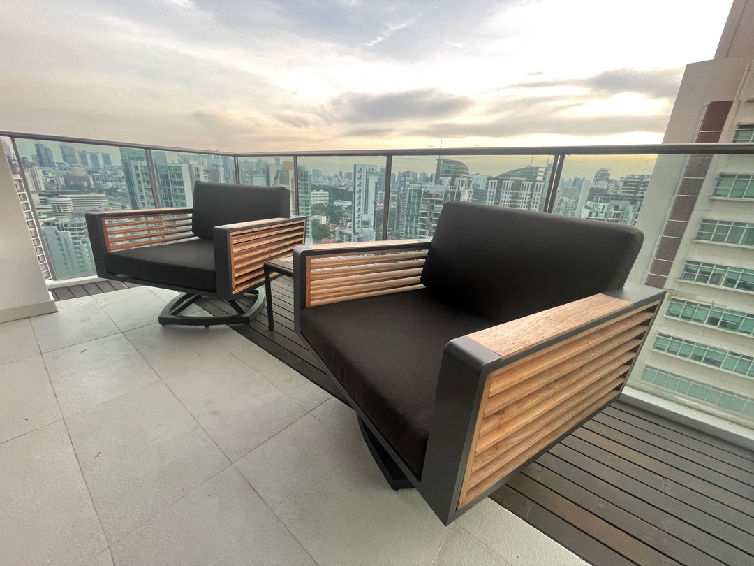 Outdoor swivel lounge chair with cushion - pair, Furniture & Home Living, Outdoor Furniture on ...