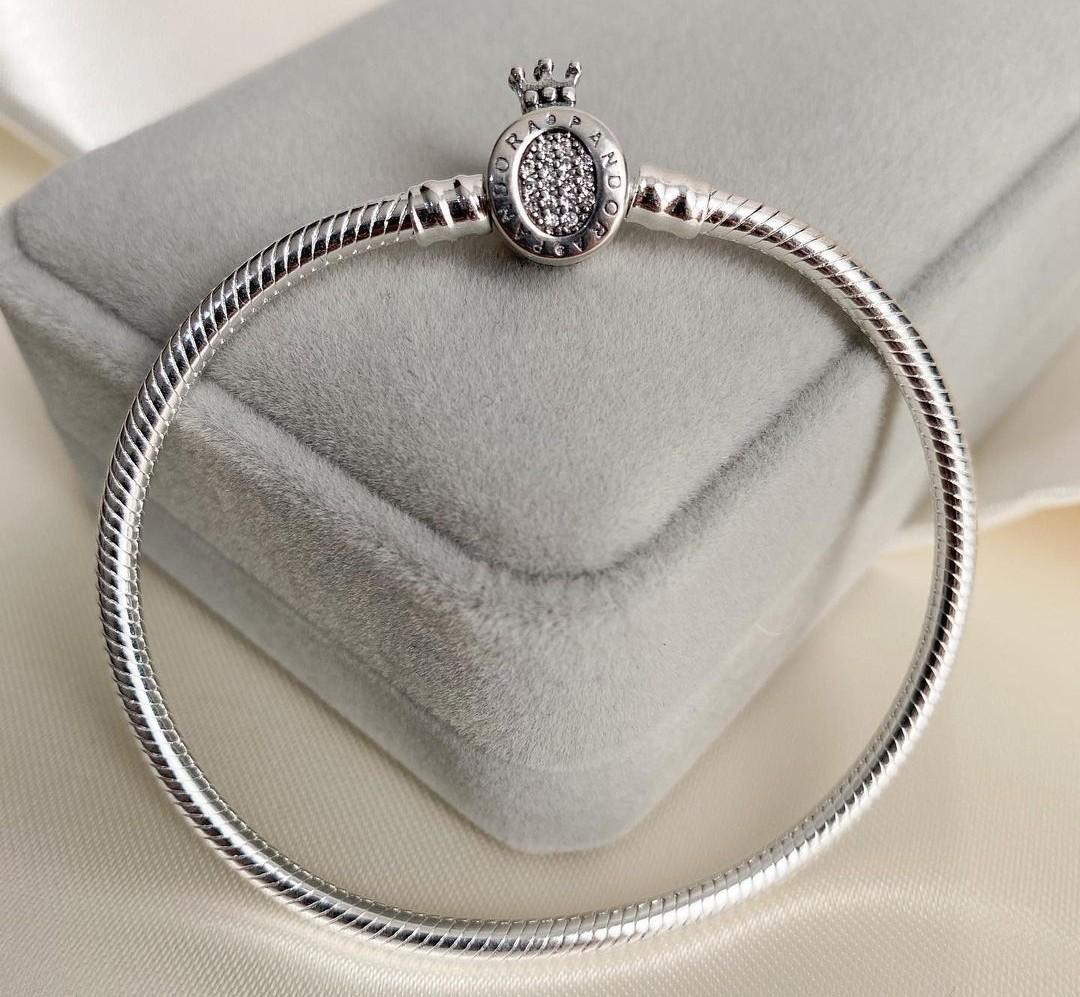 Pandora crown lock claps snakechain bracelet in silver, Women's Fashion ...