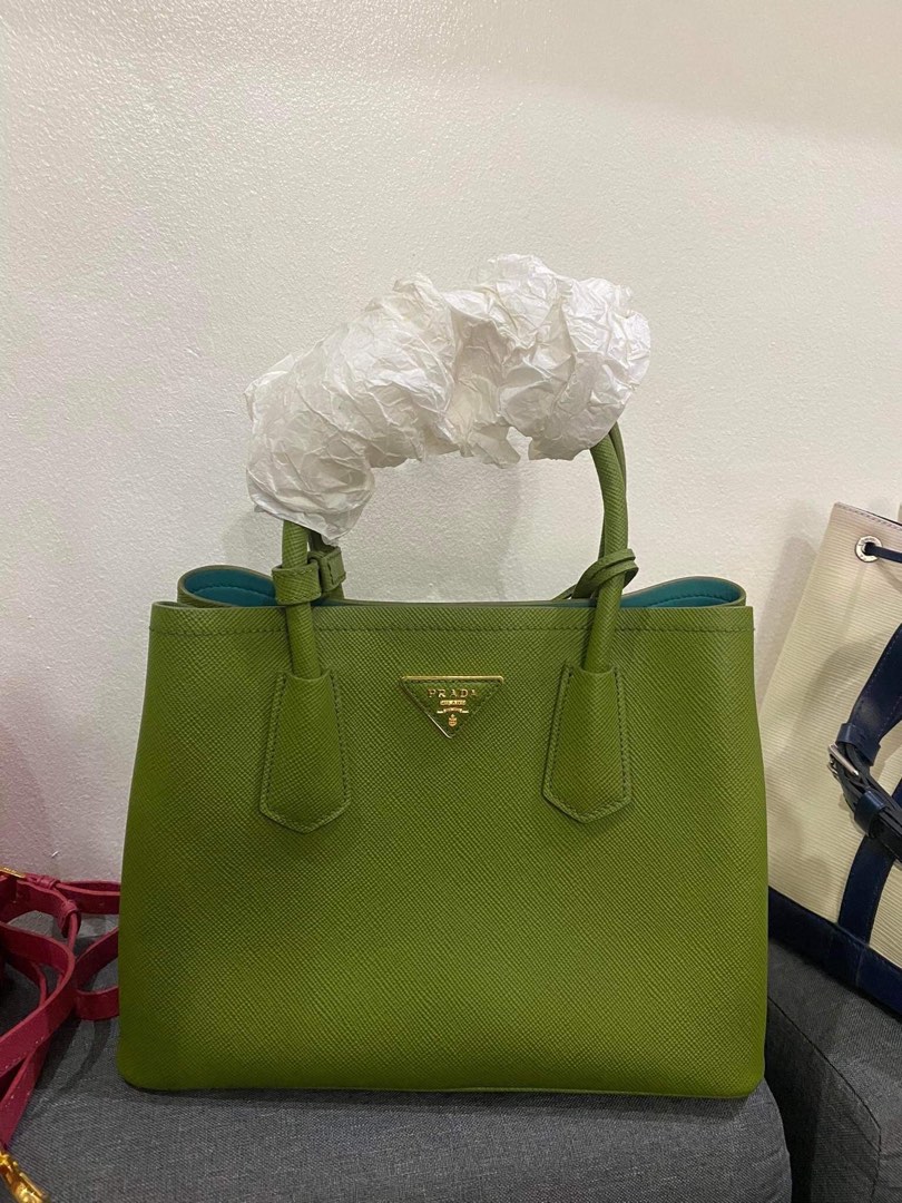 AUTHENTIC Prada Green Saffiano Cuir Leather Double Handle Tote, Luxury ...