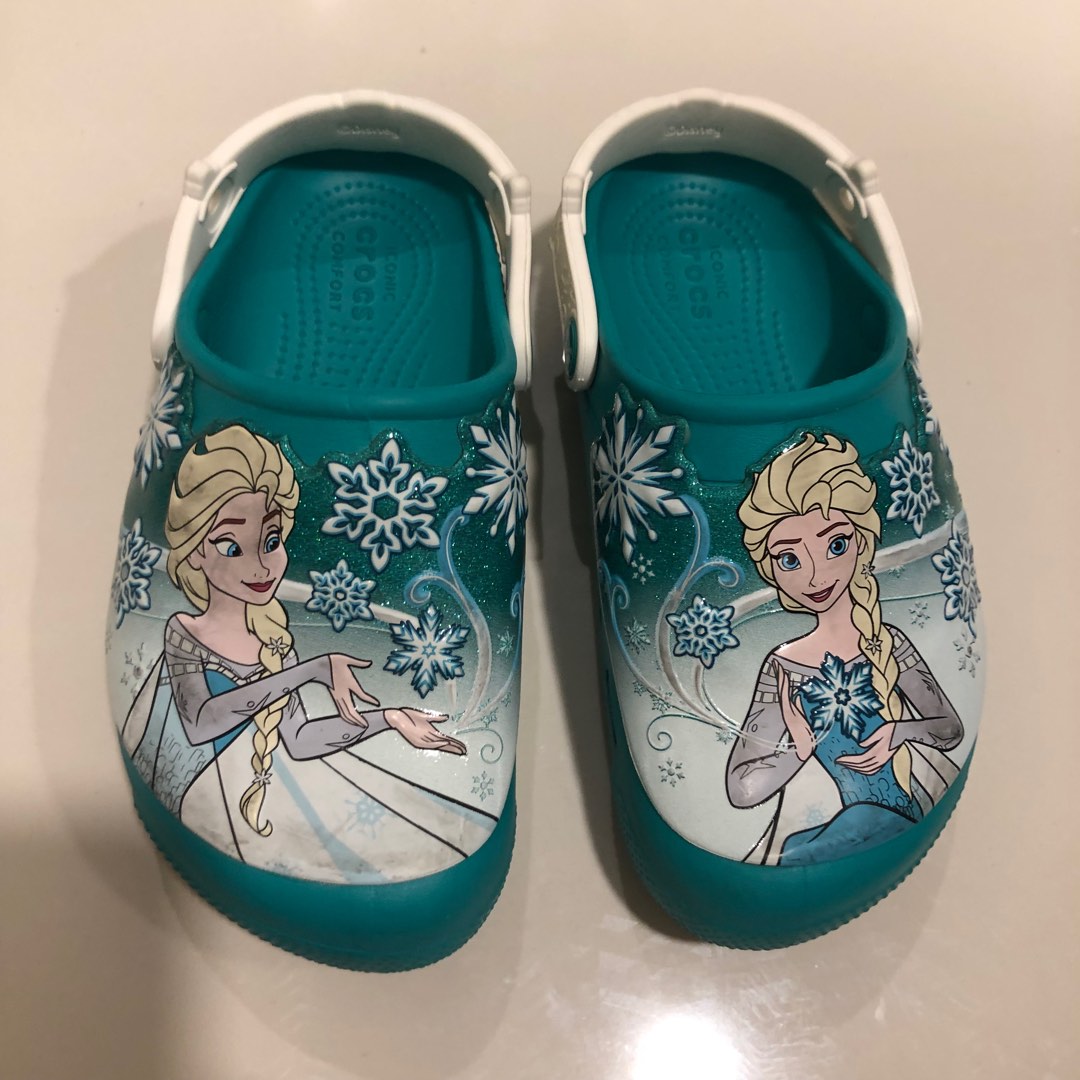 Preloved Authentic Crocs frozen Elsa clog with lights, Babies & Kids ...