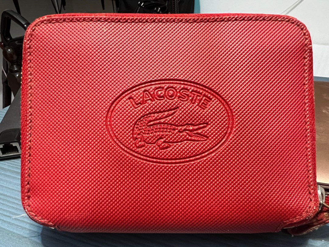 Red Lacoste Bifold Wallet, Luxury, Bags & Wallets on Carousell