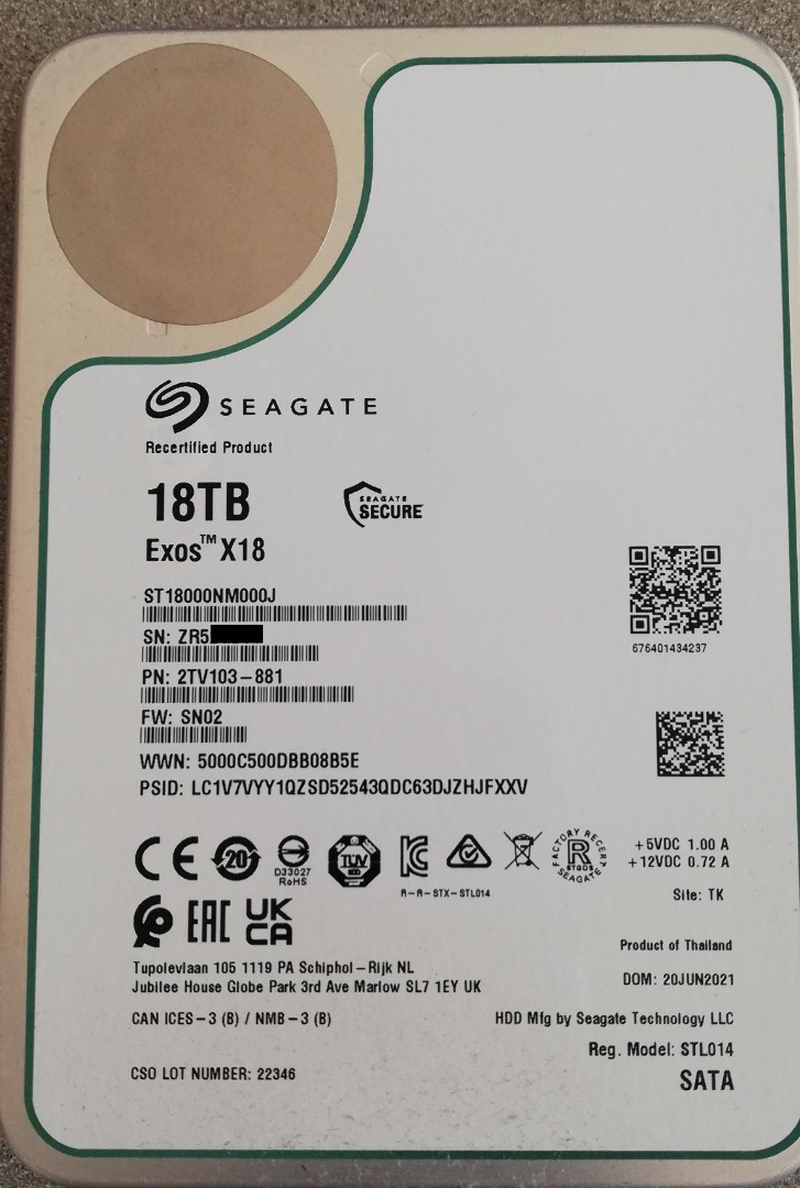 Seagate Exos X18 18TB Enterprise HDD - CMR 3.5 Inch Hyperscale SATA 6Gb ...