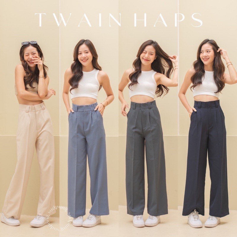 SHOPEE TWAIN HAPS WIDE LEG PANTS - BLUE, Women's Fashion, Bottoms ...