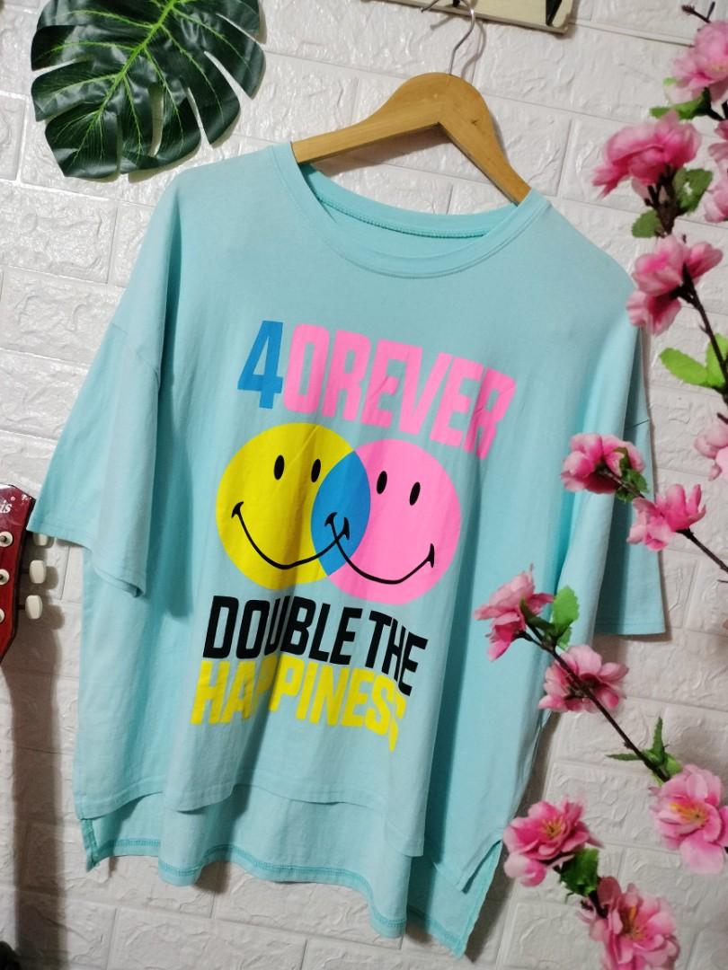 Smiley 4orever Double the Happiness Korean Oversized Shirt, Women's ...