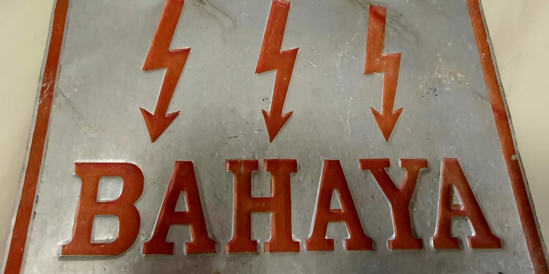 Vintage aluminum DANGER sign: Embossed wordings in red, and in 5 ...