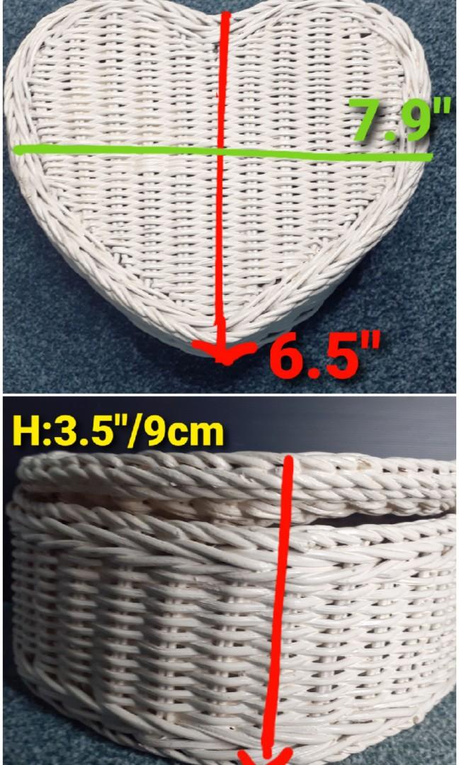 Vintage Farmhouse Heart-Shaped Wicker Basket Box, Furniture & Home ...