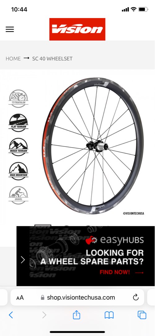 Vision SC 40 Road Wheel Set, Sports Equipment, Bicycles & Parts ...