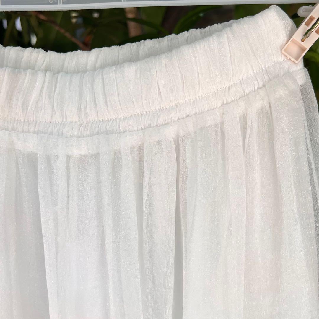 White Sheer High Waist Wide Leg Garterized Pants, Women's Fashion ...