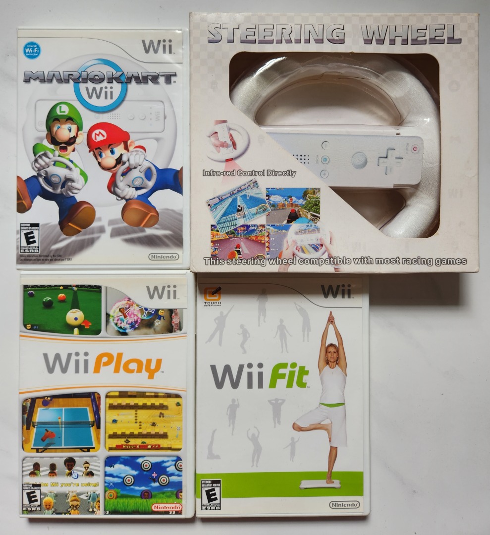 Wii Mario Kart with Wheel , Wii Play , XBOX Gen 1 Games, Star Wars ...