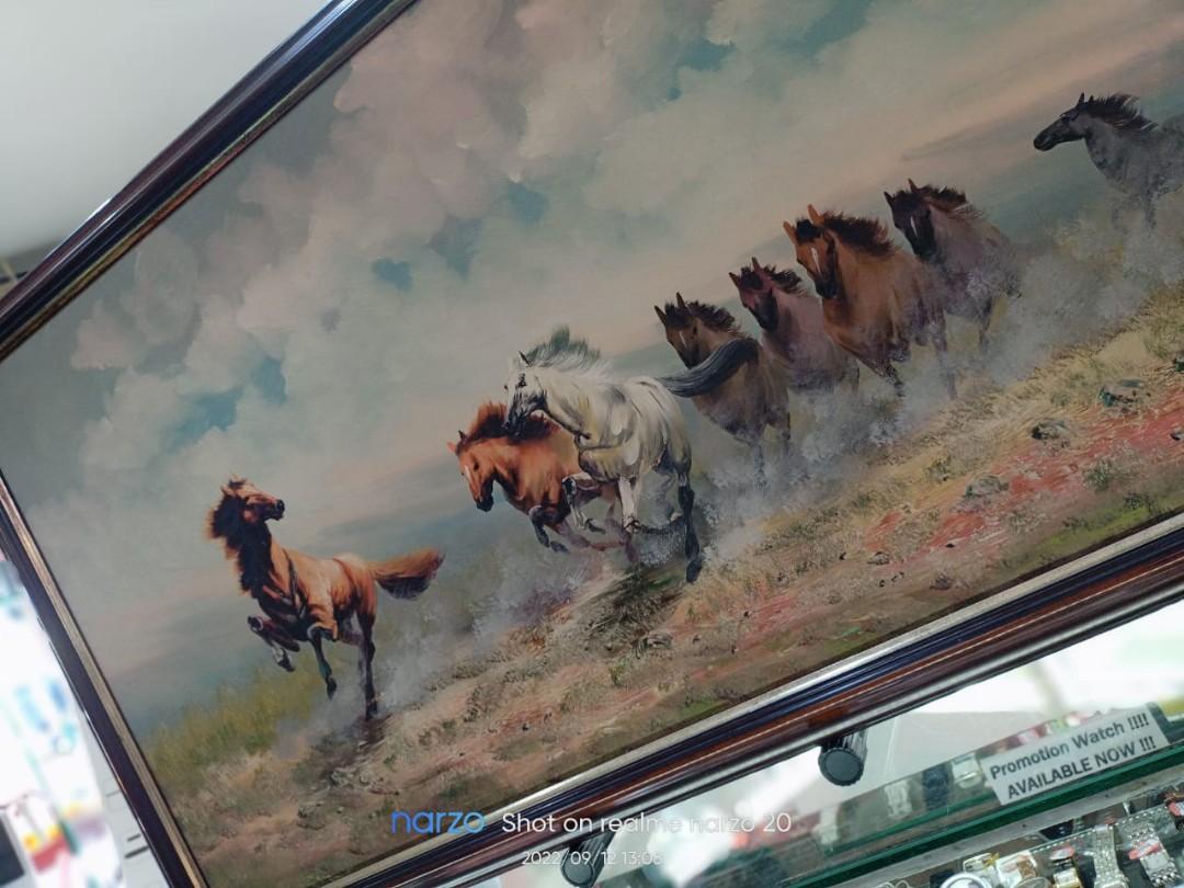 WOOD FRAME OIL PAINTING HORSE DAVID FORRES, Furniture & Home Living ...