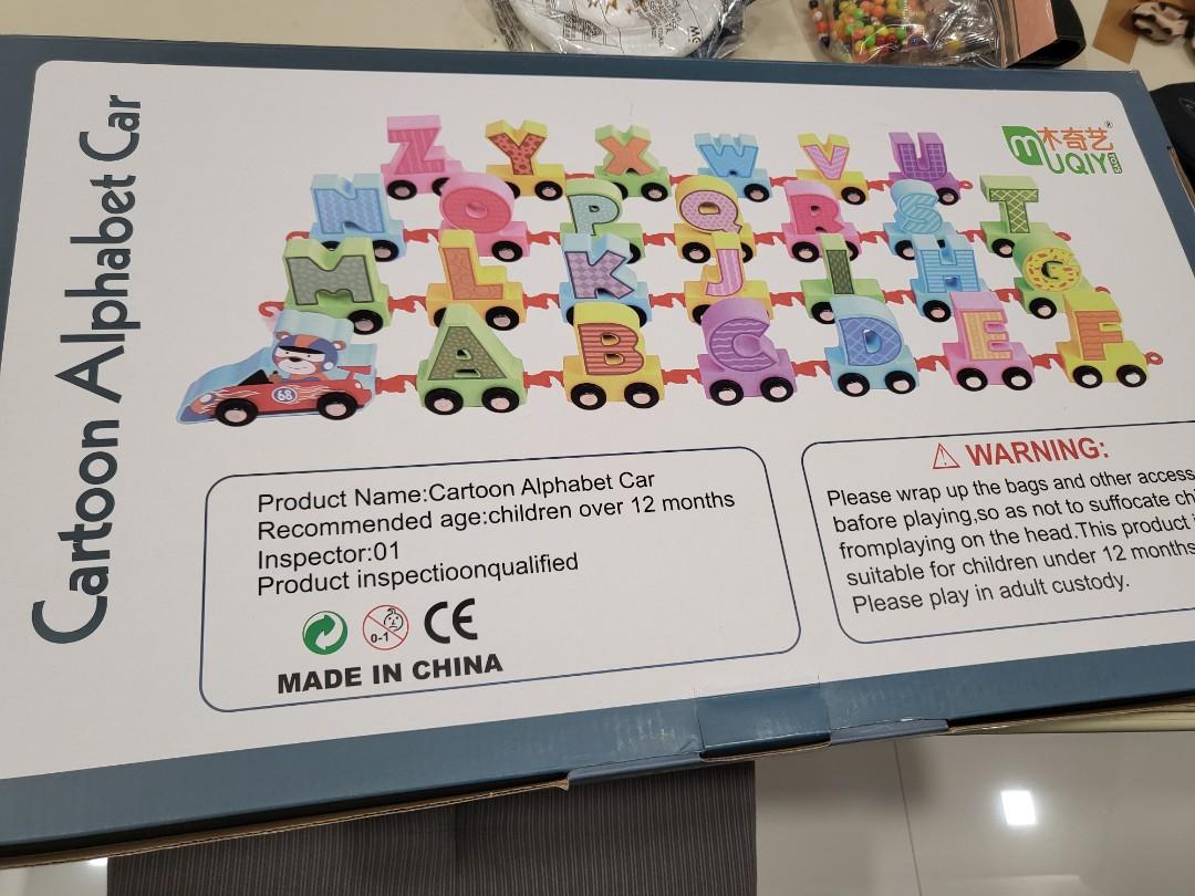 Wooden Cartoon Alphabet Car, Babies & Kids, Infant Playtime on Carousell