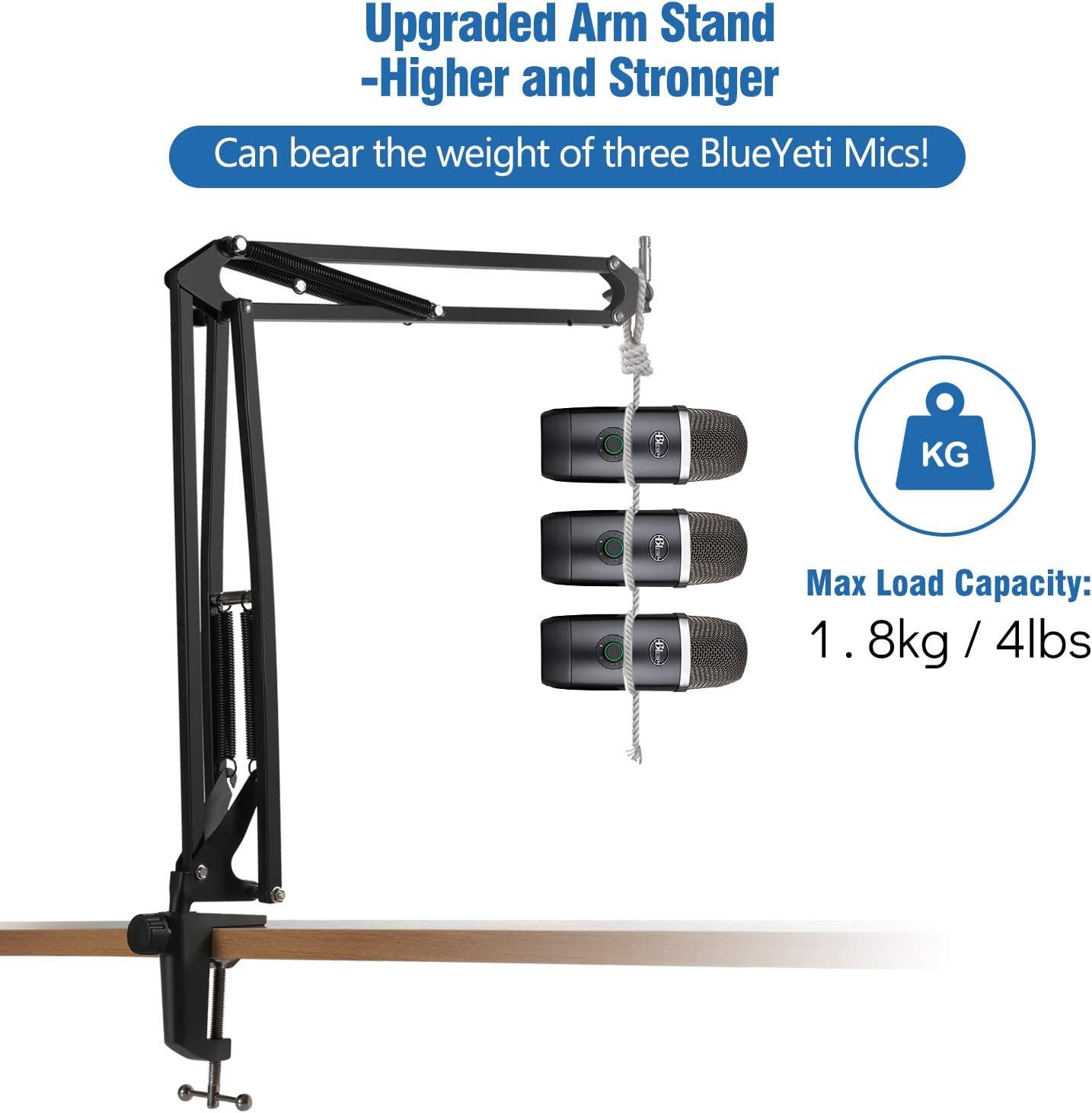 YNGRUE Microphone Arm Stand, Upgraded Heavy Mic Arm Microphone Stand ...