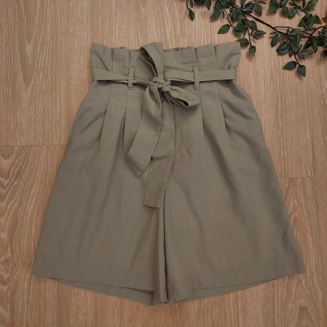 Light army green paperbag long shorts, Women's Fashion, Bottoms, Shorts ...