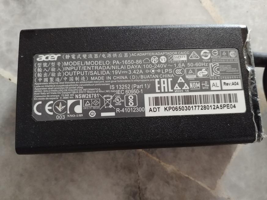 ACER LAPTOP ORIGNAL CHARGER 19V-3.42A