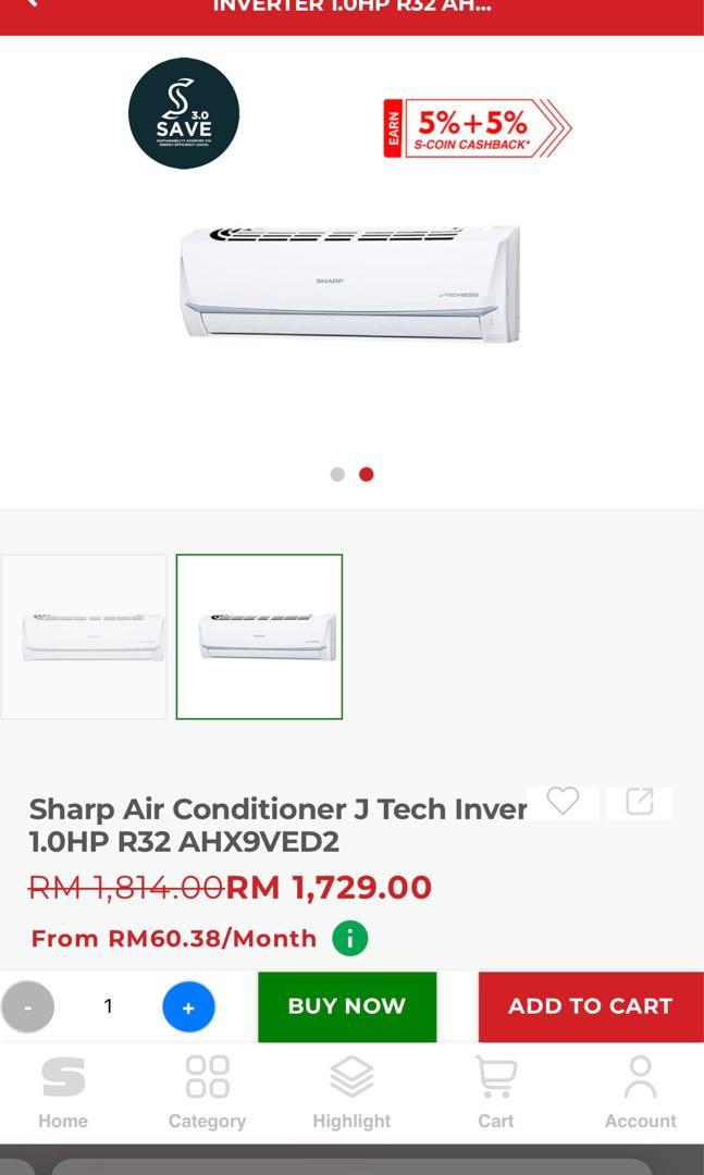 Aircond inverter SHARP 1HP NEW, TV & Home Appliances, Air Conditioners ...