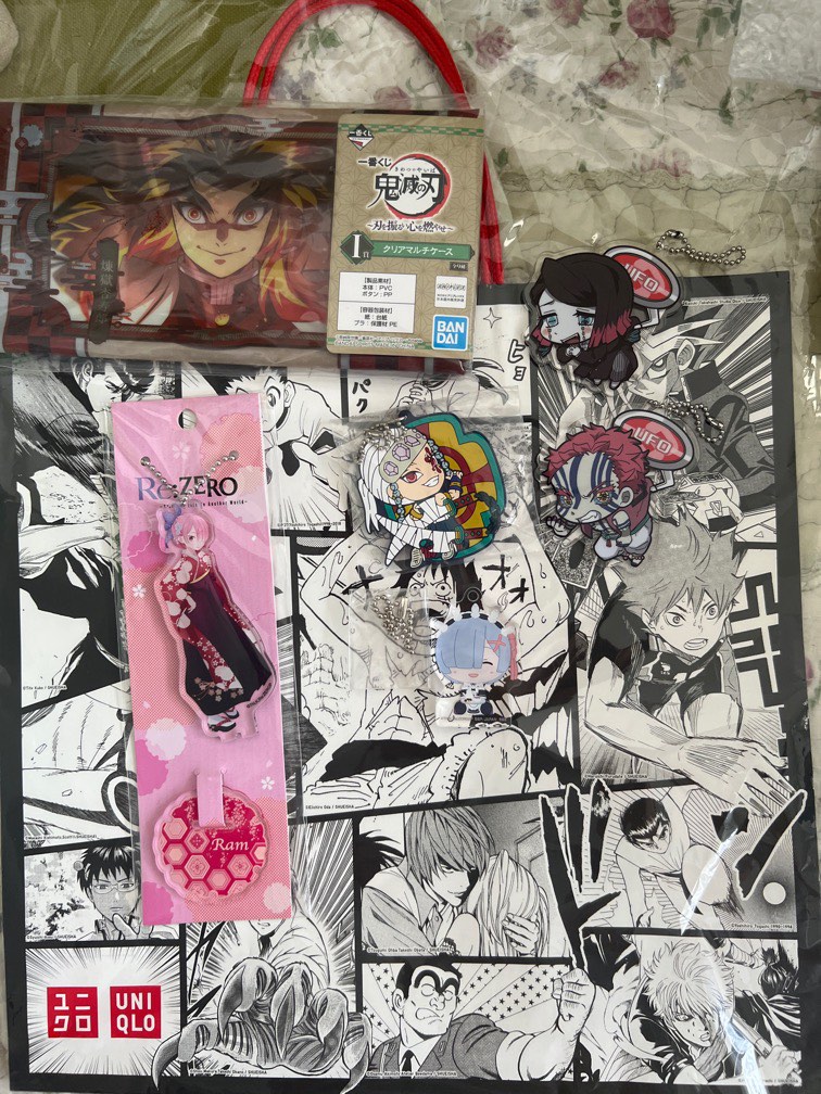 Assortment of anime goods Demon slayer kuji rengoku pouch tengen rubber ...