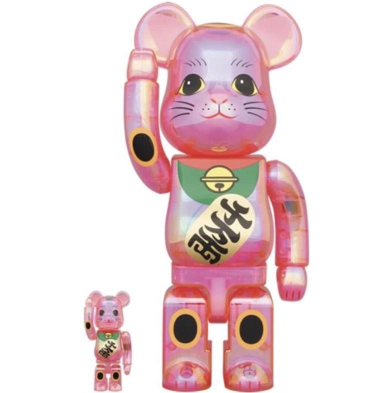 [In stock] Bearbrick Manekineko Pink Transparent Plating 100% & 400% ...