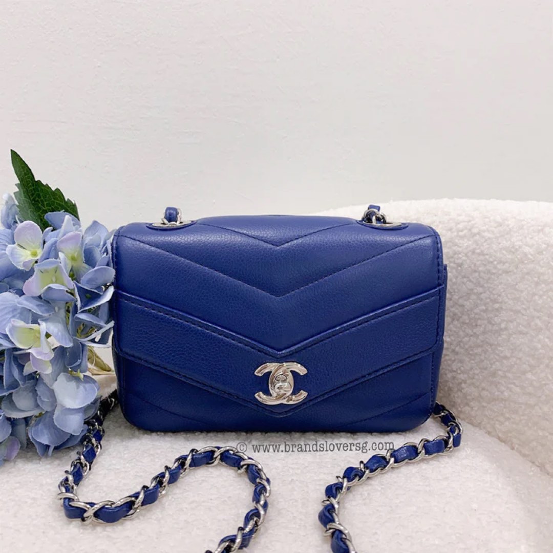Chanel Seasonal Square Mini Chevron Flap in Cobalt Blue Smooth Caviar ...