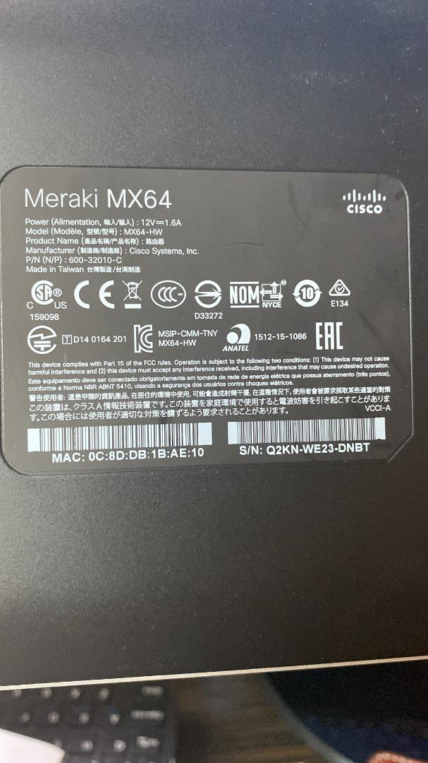 Cisco Meraki MX64, Computers & Tech, Office & Business Technology on ...